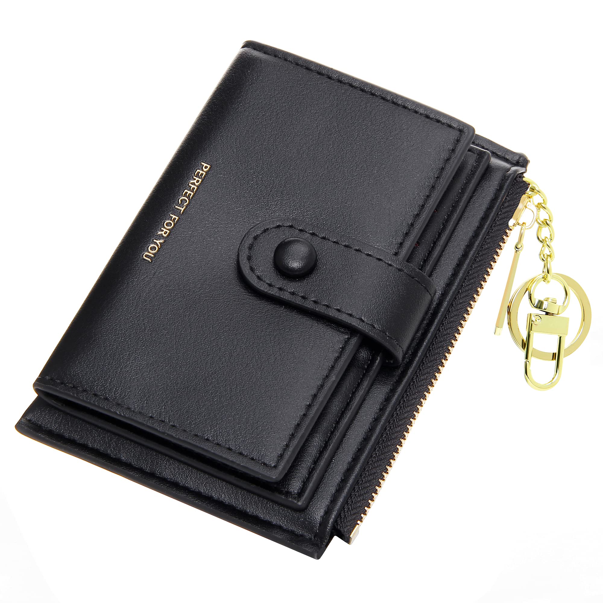 VOCUS Small Wallet for Women Bifold RFID Blocking Keychain Wallet Credit Card Holder with Zipper Coin Pocket & ID Window