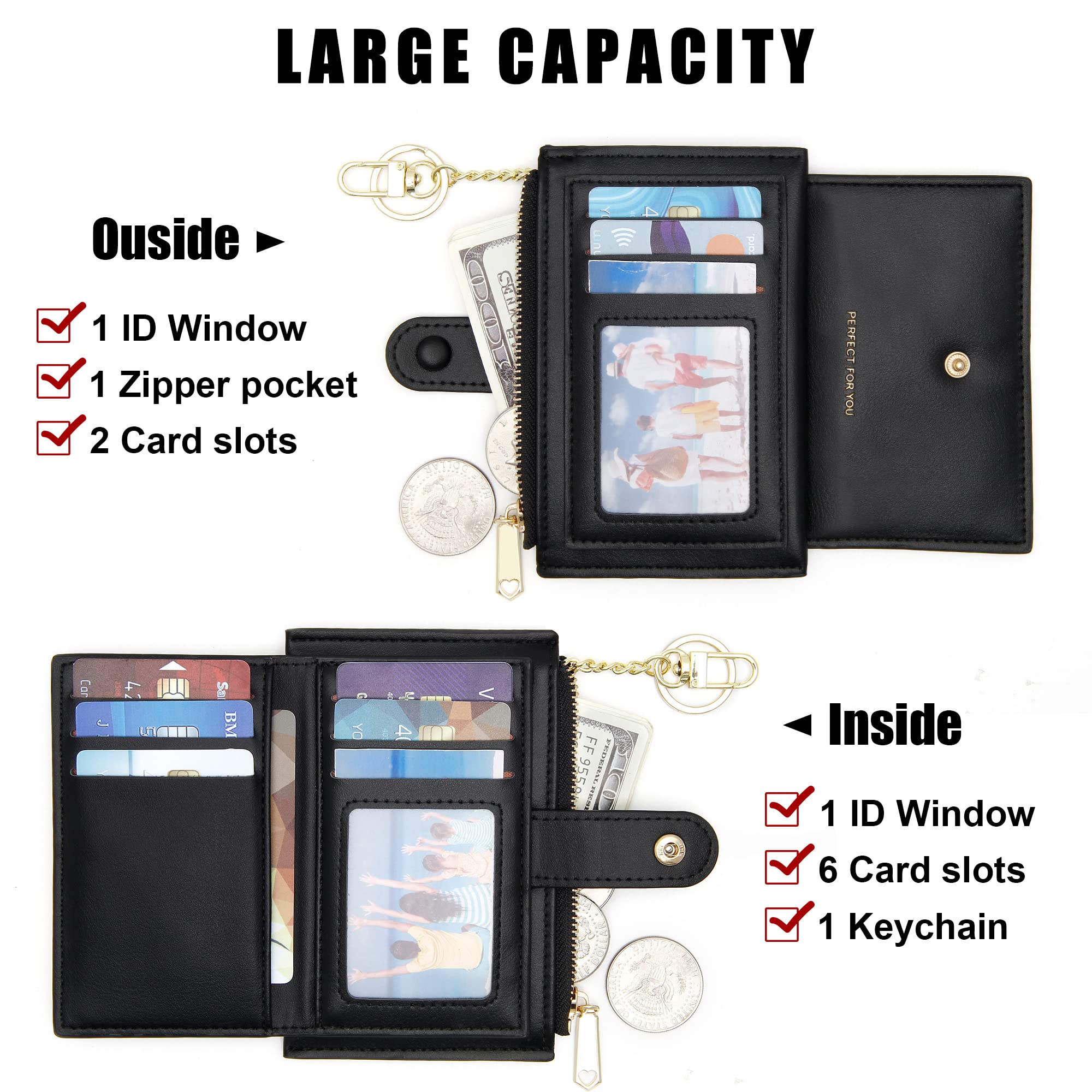 VOCUS Small Wallet for Women Bifold RFID Blocking Keychain Wallet Credit Card Holder with Zipper Coin Pocket & ID Window