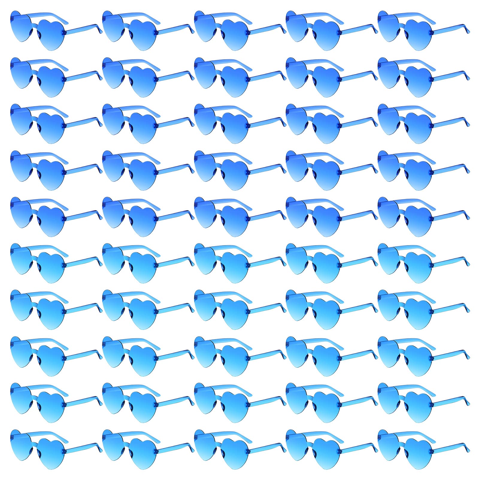 50 Pairs Heart Shaped Rimless Sunglasses Bulk Transparent Colored Love Glasses Frameless Eyewear Party Favor Women Adult(Blue, Light Blue)