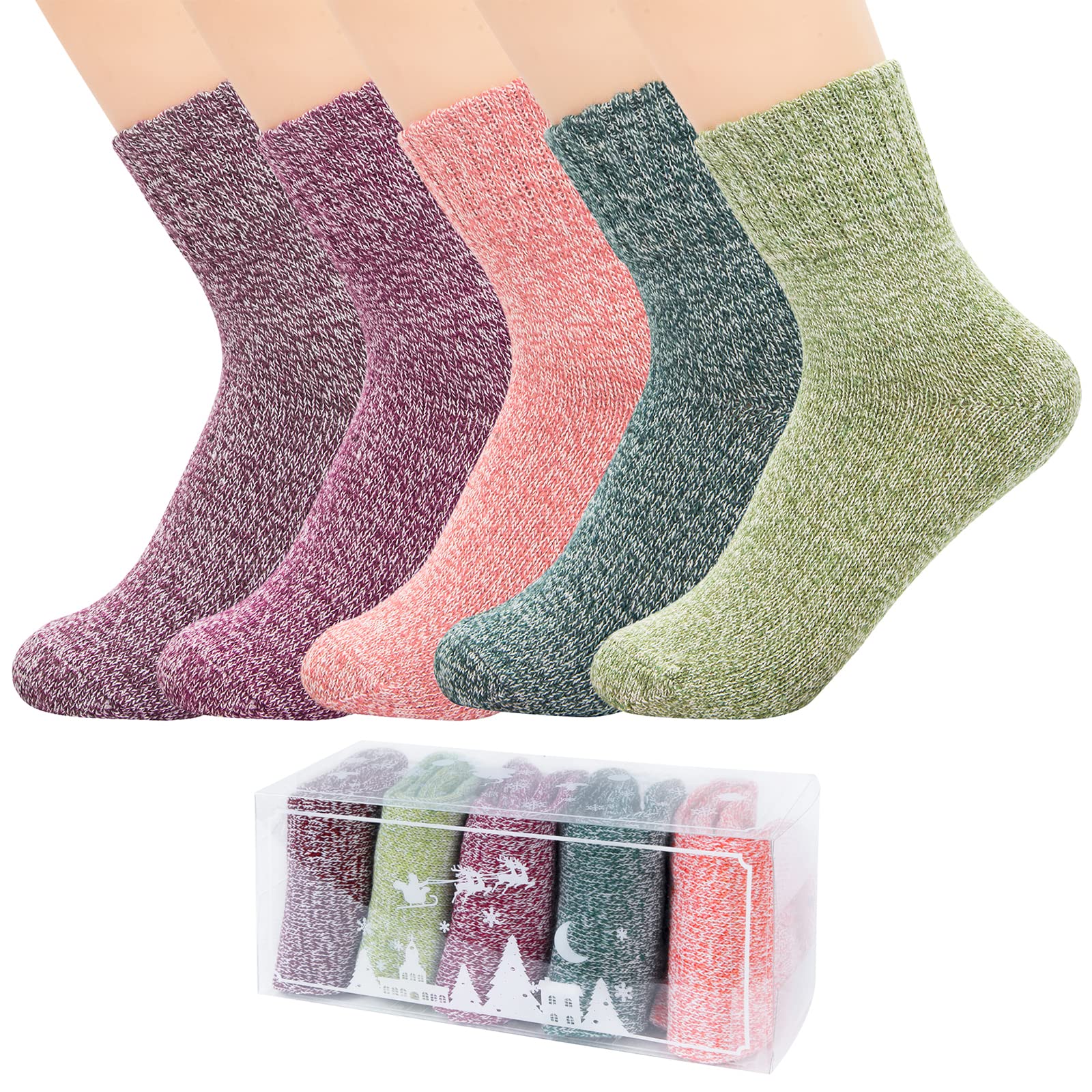 Warm Socks for Women Winter Wool Socks Soft Fuzzy Socks Thick Fluffy Cozy Socks Thermal Home Sleep Socks with Gift Box Boot Socks 5 Pairs Solid Color 1