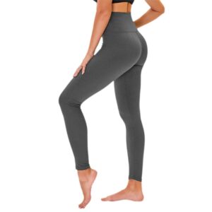 high waisted leggings for women - no see through tummy novelty workout yoga pants with pockets reg & plus grey