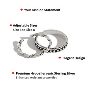 Cathay Select [New] Sterling Silver 925, Trendy Stacking Rings, Adjustable, Fashion Statement, Party Accessories