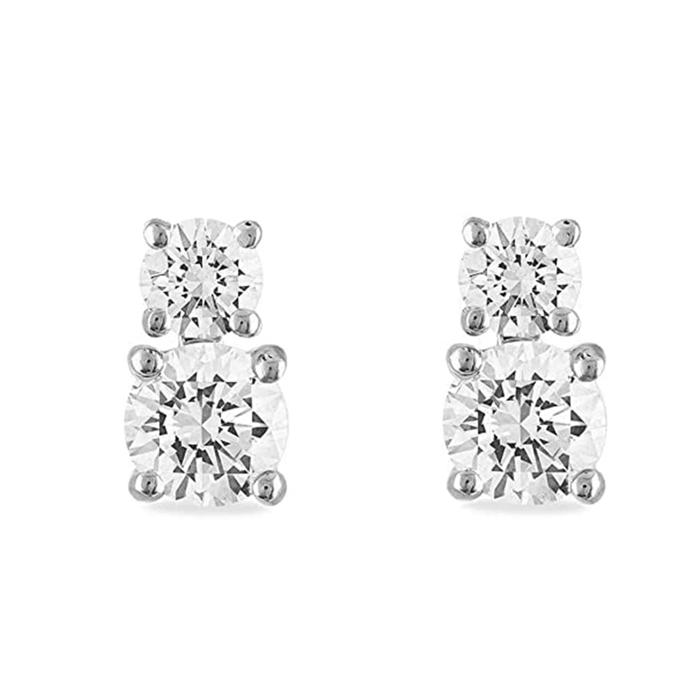 Auriga Fine Jewelry 1 Carat Lab Grown Diamond Stud Earrings | 14k White Gold Two Stone screw back Stud Earrings for Women | D-E Color and VS - SI Clarity |