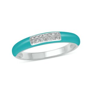 cali trove 1/10cttw diamond and enamel stackable fashion ring for women in 925 sterling silver, women's turquoise colored enamel stacking ring with diamond accent in silver,5