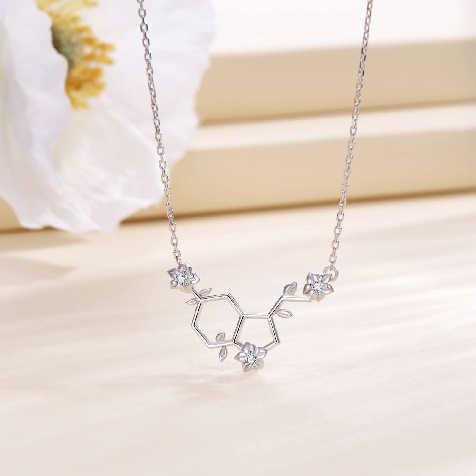 SCZKLAQ Happiness Serotonin Molecule Necklace for Women 925 Sterling Silver Serotonin Necklaces Happiness Molecule Necklace Chemical Molecule Jewelry for Women