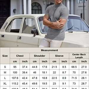 COOFANDY Mens Grey Mock Turtleneck Tops Short Sleeve Knitted T-Shirts Basic Thermal Pullover Sweater X-Large