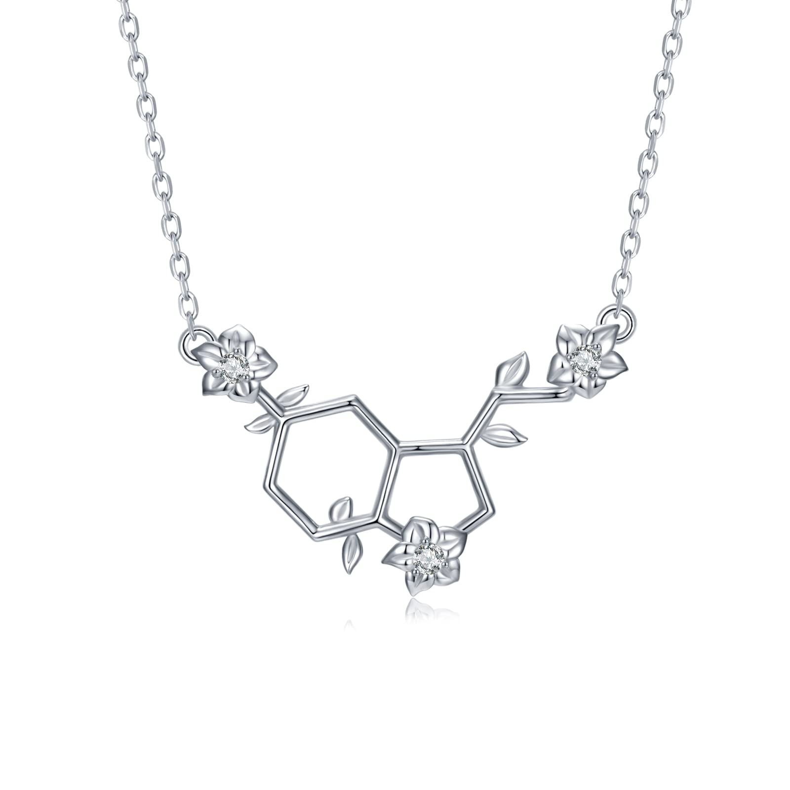 SCZKLAQ Happiness Serotonin Molecule Necklace for Women 925 Sterling Silver Serotonin Necklaces Happiness Molecule Necklace Chemical Molecule Jewelry for Women