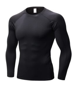 wragcfm men's long sleeve compression shirts, athletic running t-shirt cool dry workout base layer top（black，l）