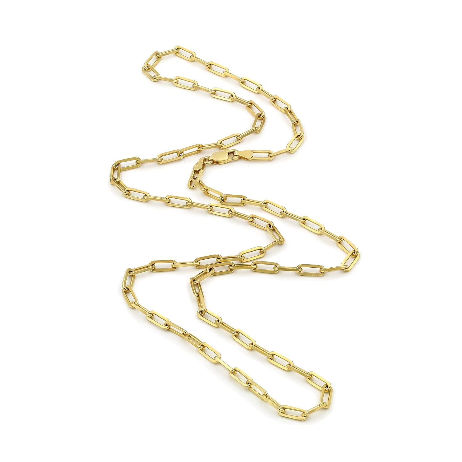 Nuragold 14k Yellow Gold 4mm Paperclip Elongated Rolo Cable Link Chain Pendant Necklace, Womens Jewelry Lobster Clasp 16" 18" 20" 22" 24"