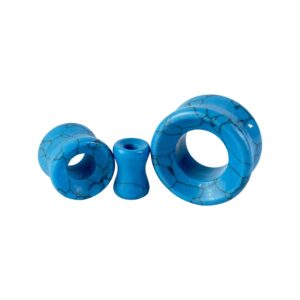 mystic metals body jewelry pair of blue synthetic turquoise stone tunnels (stn-739) (0g (8mm))