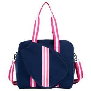 queen of the court - brooklyn pickleball bag - pickleball bags women, pickle ball bag, pickleball case, pickleball tote bag, pickelball bag, pickle ball bag for women (blue/pink)