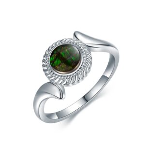 bethza ammonite jewelry ammolite ring 925 sterling silver ruond natural gemstone rings for women, jewellery