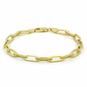 nuragold 14k yellow gold 6mm paperclip elongated rolo cable link chain bracelet, womens jewelry lobster clasp 7" 7.5" 8"