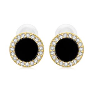 Black Onyx Stud Earrings Sterling Silver Plated 14k Gold Round Genuine Gemstone Earrings Jewelry Gift for Women