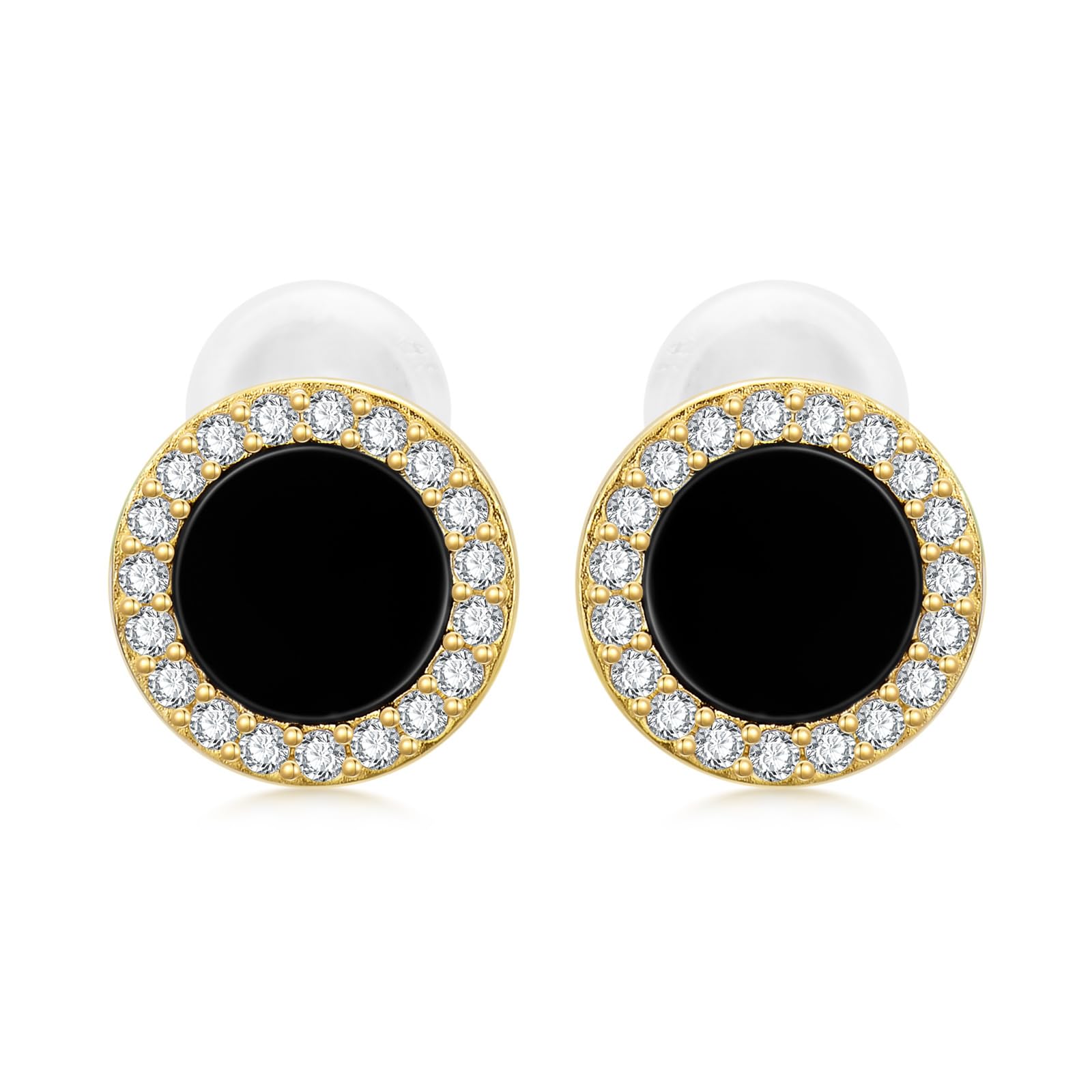 Black Onyx Stud Earrings Sterling Silver Plated 14k Gold Round Genuine Gemstone Earrings Jewelry Gift for Women