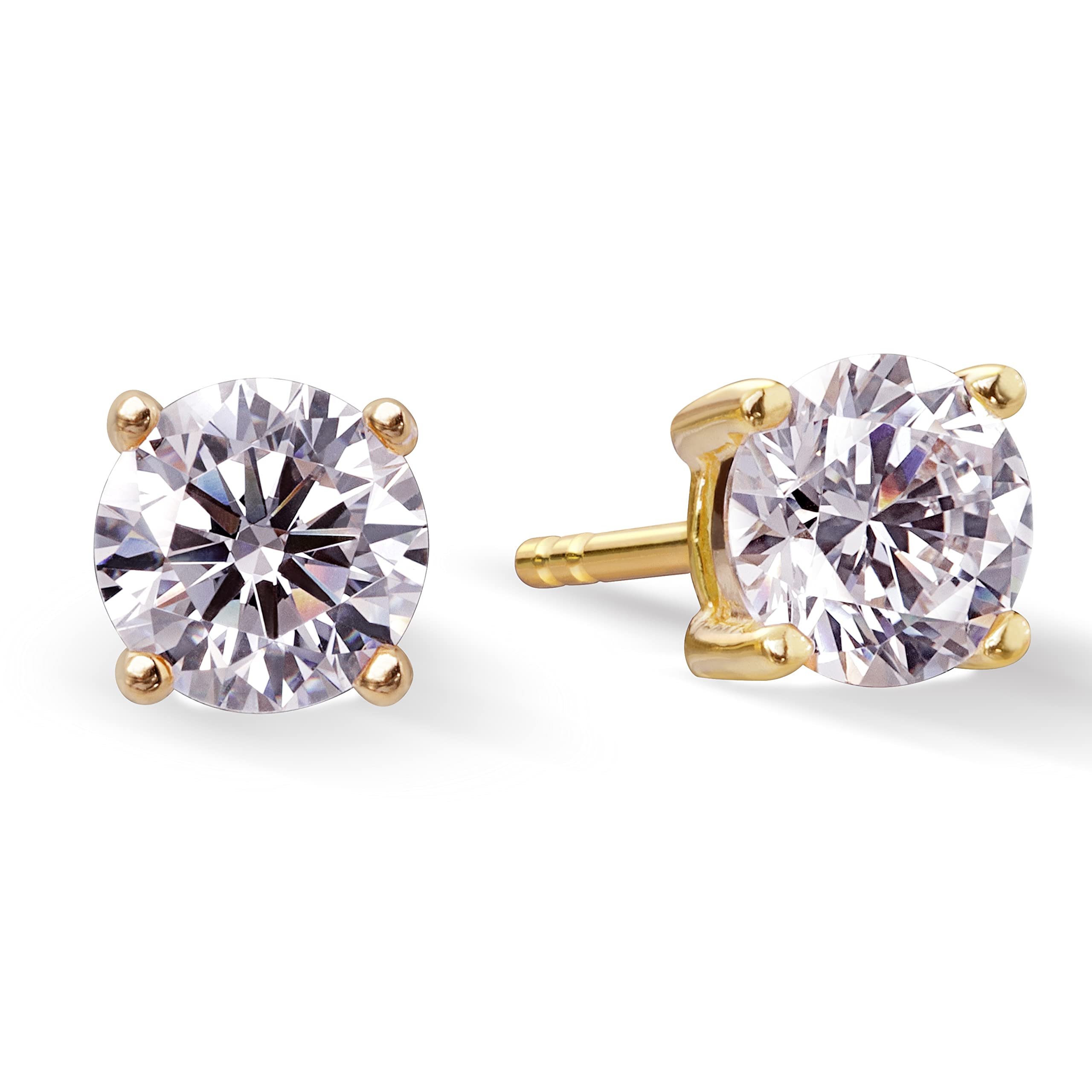 Princess Collection - "Everyday I'm Sparkling" - 5.5 mm (2.3 Carat/Pair) Cubic Zirconia 22K Gold-Plated Stud Earrings For Sensitive Ears