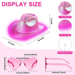 12 Pack Cowboy Hat with Bandanna Heart Sunglasses LED Cowboy Hat Bulk Flashing Cowboy Hat for Adult Party Costume(Pink)