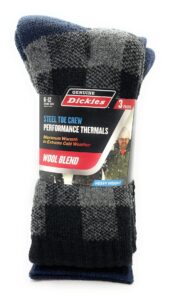 dickies genuine men’s 3-pairs steel toe crew performance thermals socks, wool blend , multicolor (gray, navy & black) pack of 1