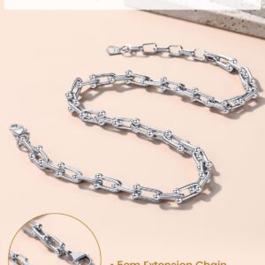 KeyStyle Paperclip Chain Necklace for Women, Stainless Steel Bamboo Link Choker Chains Paper Clip Necklaces for Rapper (16 Inches + 2 Inches)