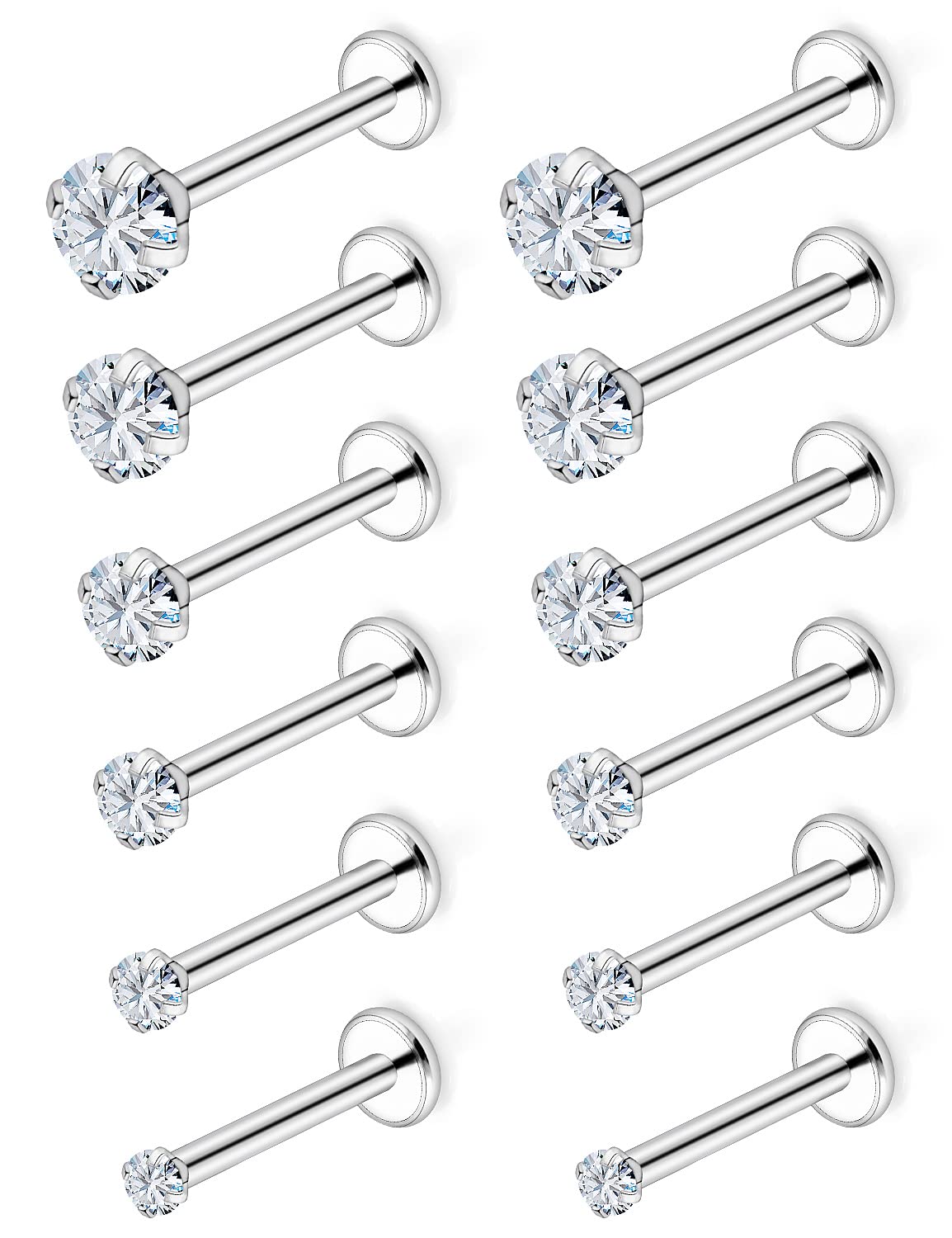 Xwnskvvz 16G Internally Threaded Medusa Piercing Jewelry Labret Studs Monroe Lip Ring Stainless Steel Tragus Piercing Jewelry 2-4.5MM Cubic Zirconia Forward Helix Earrings Cartilage Conch Earring