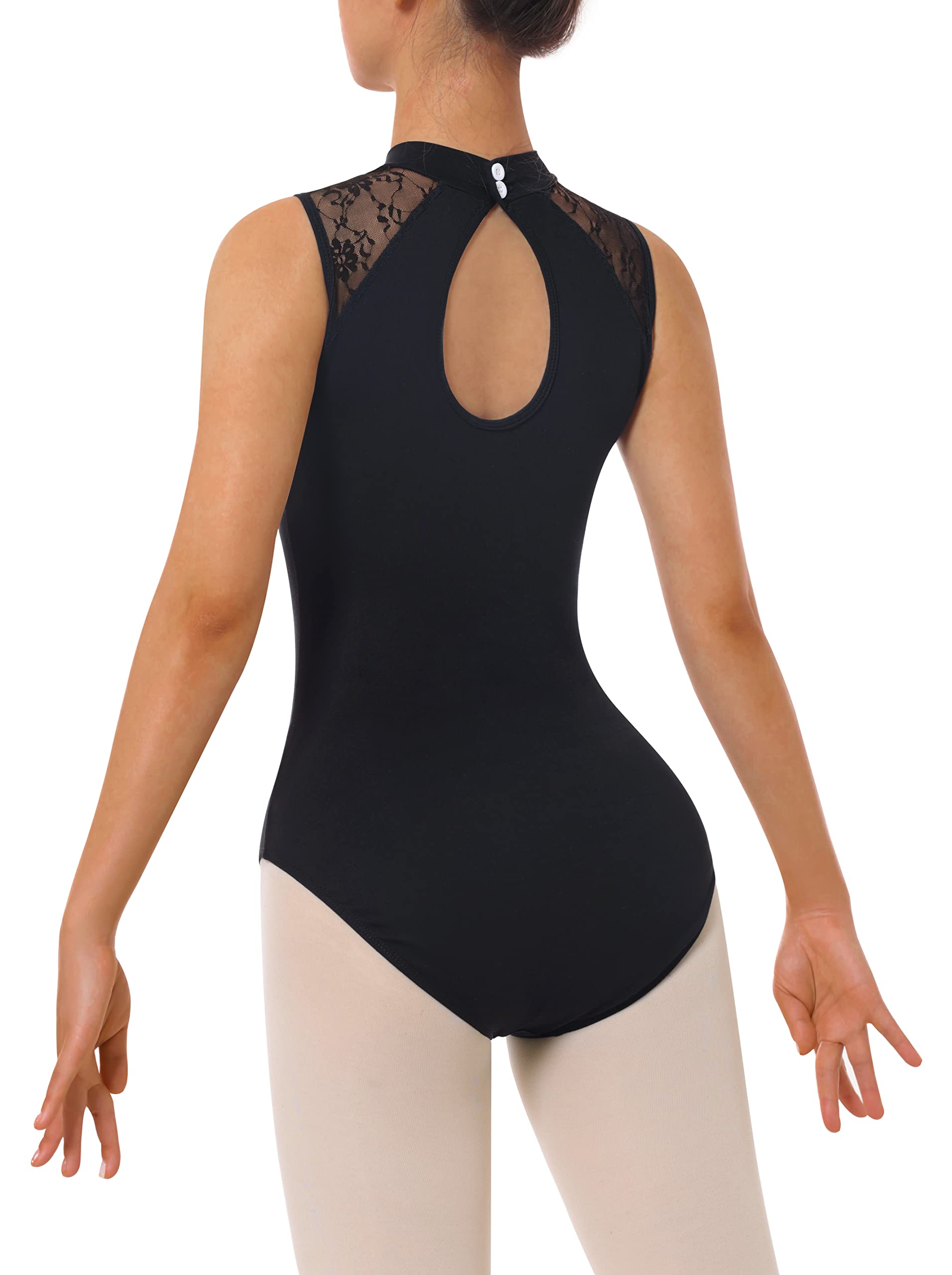 BAKPH Women's Turtleneck Dance Ballet Leotard With Durable Lace,Water-drop Hollow Back(W7030-06-S)