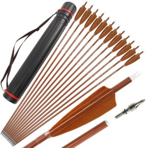 wolfman 30" archery carbon arrows spine 500 600 hunting arrows with 4” turkey feather targeting arrows for compound & recurve &traditional bow 6/12pcs (12pcs + tube, spine 500)