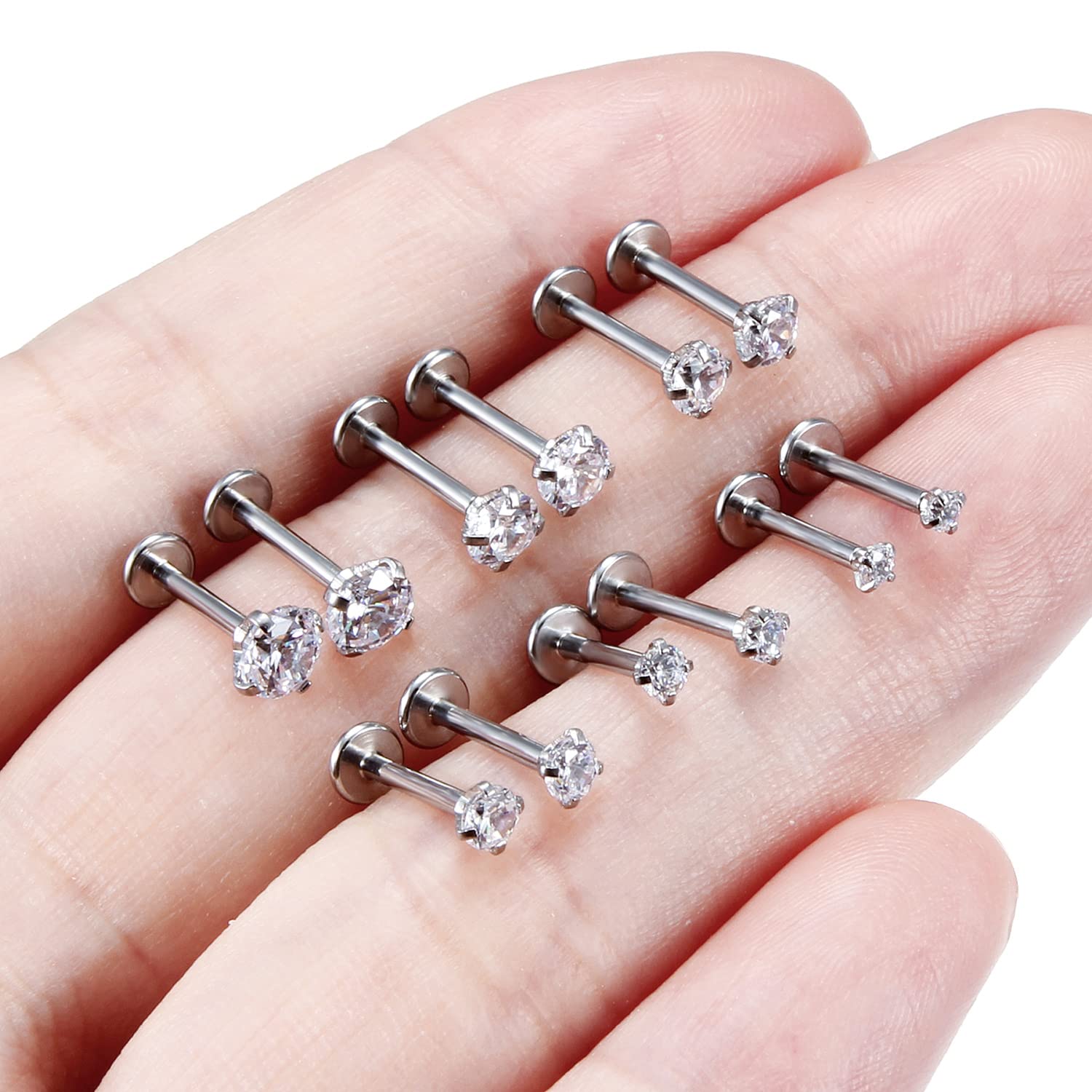 Xwnskvvz 16G Internally Threaded Medusa Piercing Jewelry Labret Studs Monroe Lip Ring Stainless Steel Tragus Piercing Jewelry 2-4.5MM Cubic Zirconia Forward Helix Earrings Cartilage Conch Earring