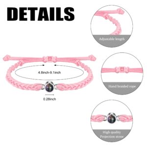 Jewenova Custom Photo Projection Pink Bracelet with Picture Inside, Photo Bracelet Customized Picture, Circle Photo Bracelet Personalized Gifts for Women Men Couple