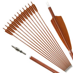 wolfman 30" Archery Carbon Arrows Spine 500 600 Hunting Arrows with 4” Turkey Feather Targeting Arrows for Compound & Recurve &Traditional Bow 6/12pcs (12pcs + Tube, Spine 500)