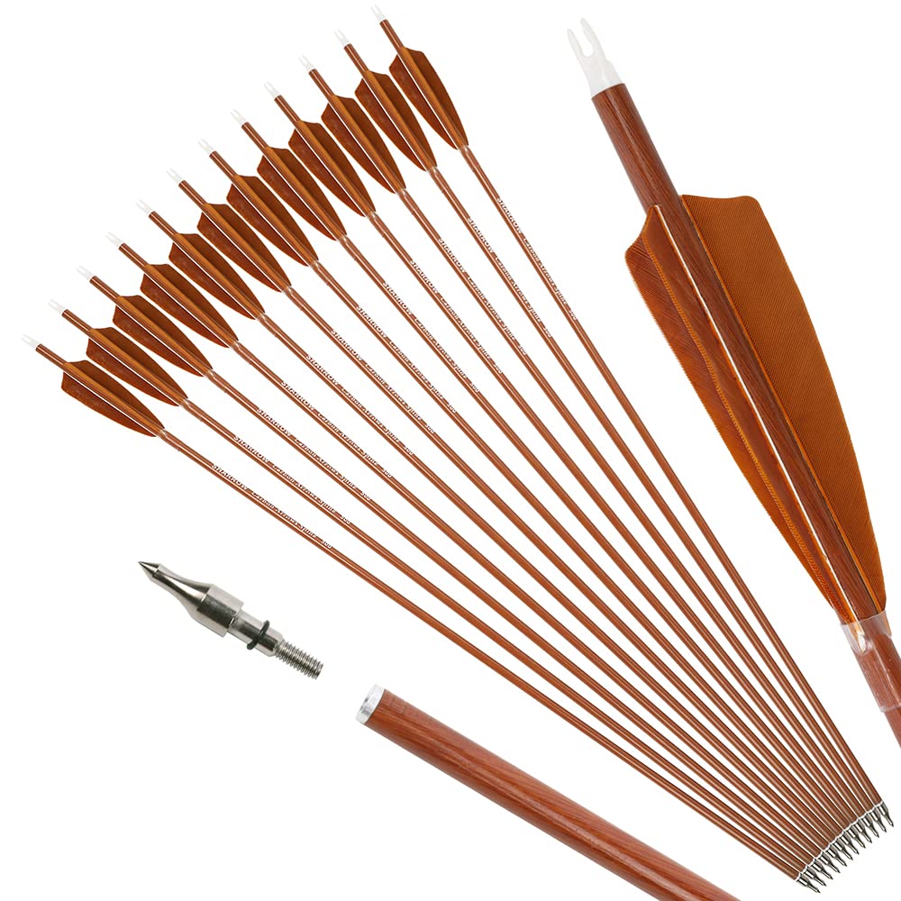 wolfman 30" Archery Carbon Arrows Spine 500 600 Hunting Arrows with 4” Turkey Feather Targeting Arrows for Compound & Recurve &Traditional Bow 6/12pcs (12pcs + Tube, Spine 500)