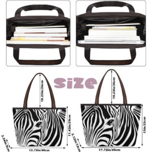 Zebra Animal Print Large Totes Top Handle Purse Women Shoulder Bag, Zebra Pattern Tote Bag with Zipper Handbag for Travel School Girls