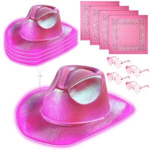 12 pack cowboy hat with bandanna heart sunglasses led cowboy hat bulk flashing cowboy hat for adult party costume(pink)