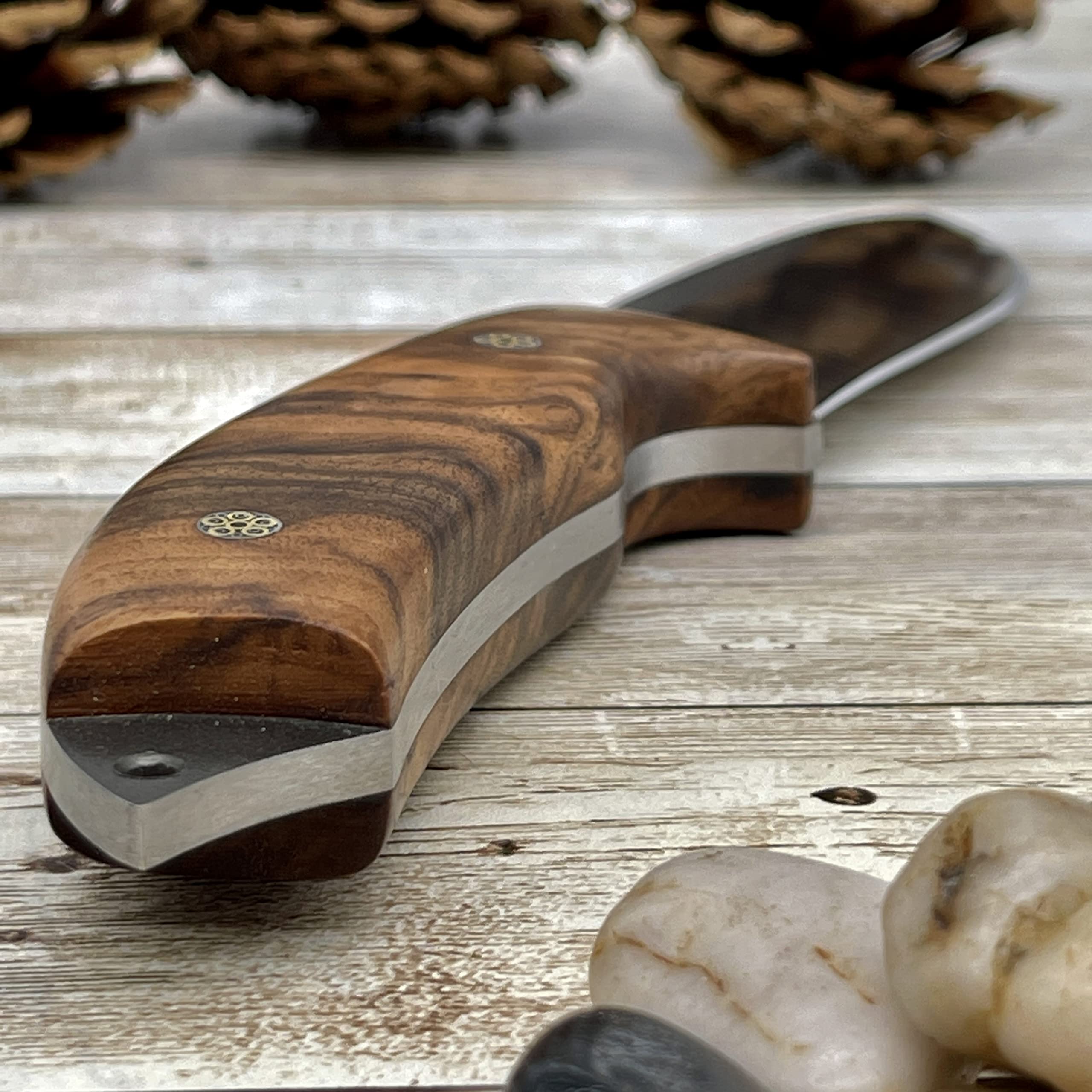 Golden Horn Expert in Handcraft Hunting Knife Camping Knife with Personalized Wood Handle and Leather Sheath for Gift Walnut Handle Bohler N690 Bushcraft Knife