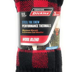 Dickies Genuine Men’s 3-Pairs Steel Toe Crew Performance Thermals Socks, Wool Blend , Multicolor (Red, Black & Gray) Pack of 1