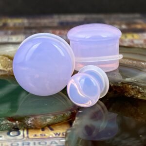 Mystic Metals Body Jewelry Pair of Lavender Opalite Single Flare Plugs (STN-741) (6g (4mm))