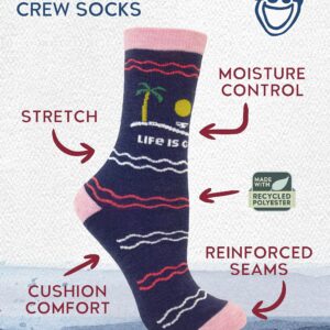 Life is Good Women's Socks - Novelty Crew Cut Socks (3 Pack), Size Shoe Size: 4-10, Navy