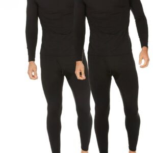 Thermajohn 2 Pack Thermal Underwear for Men Size 3XL V-Neck & Crew Neck Sets Black