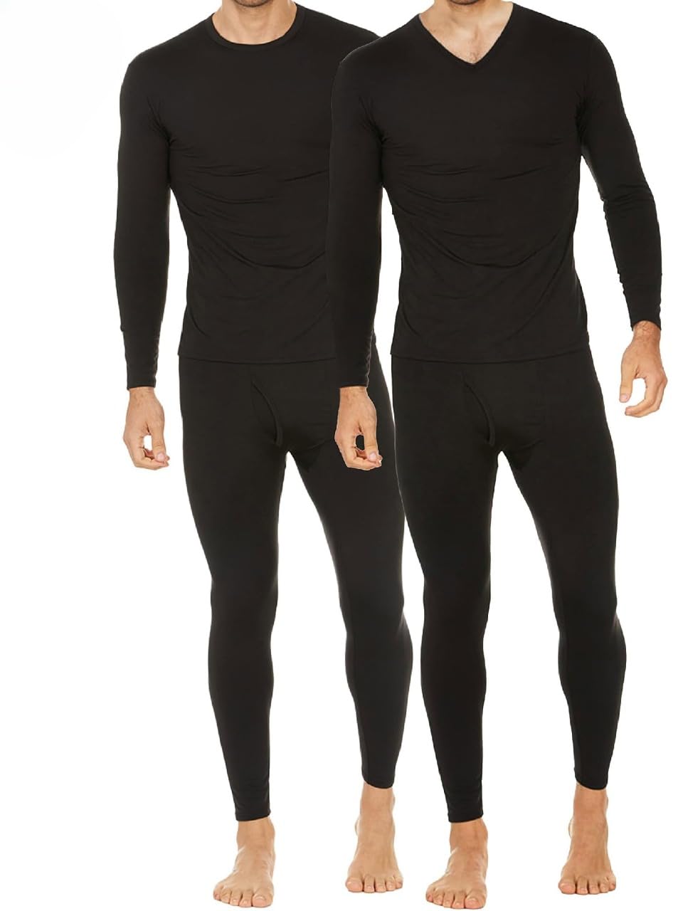 Thermajohn 2 Pack Thermal Underwear for Men Size 3XL V-Neck & Crew Neck Sets Black