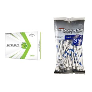 callaway 2021 supersoft golf balls, green & pride professional tee system, 3-1/4 inch prolength plus tee, 75 count, white