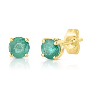 kokav 14k yellow gold genuine emerald 4.5mm round stud earrings