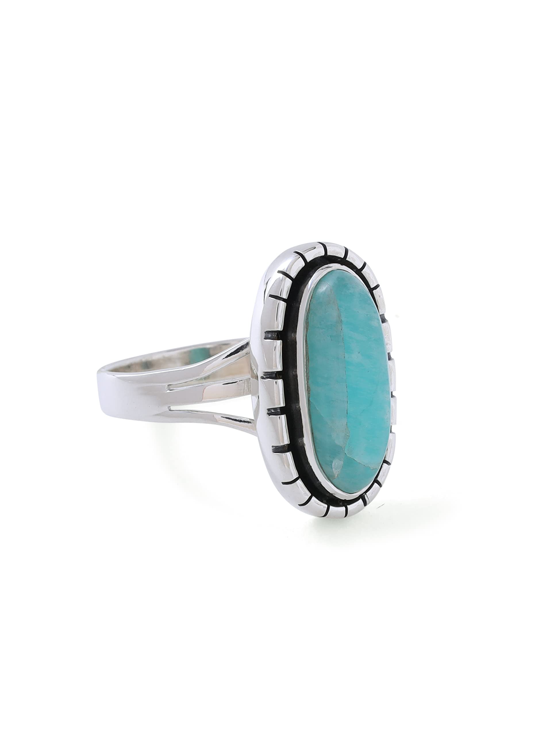 Silver Eternity 925 Sterling Silver Amazonite Ring for Women Statement Ring Silver Natural Blue Amazonite Ring Jewelry Gift for Women (Blue, Ring Size - 6)