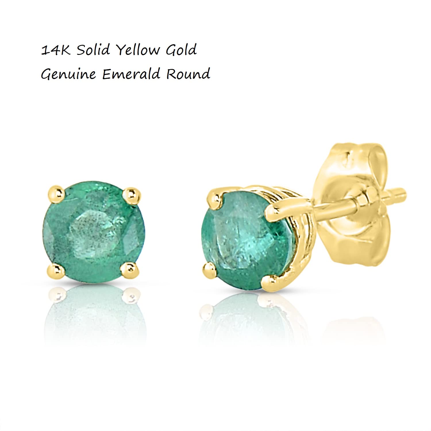 KOKAV 14K Yellow Gold Genuine Emerald 4.5mm Round Stud Earrings