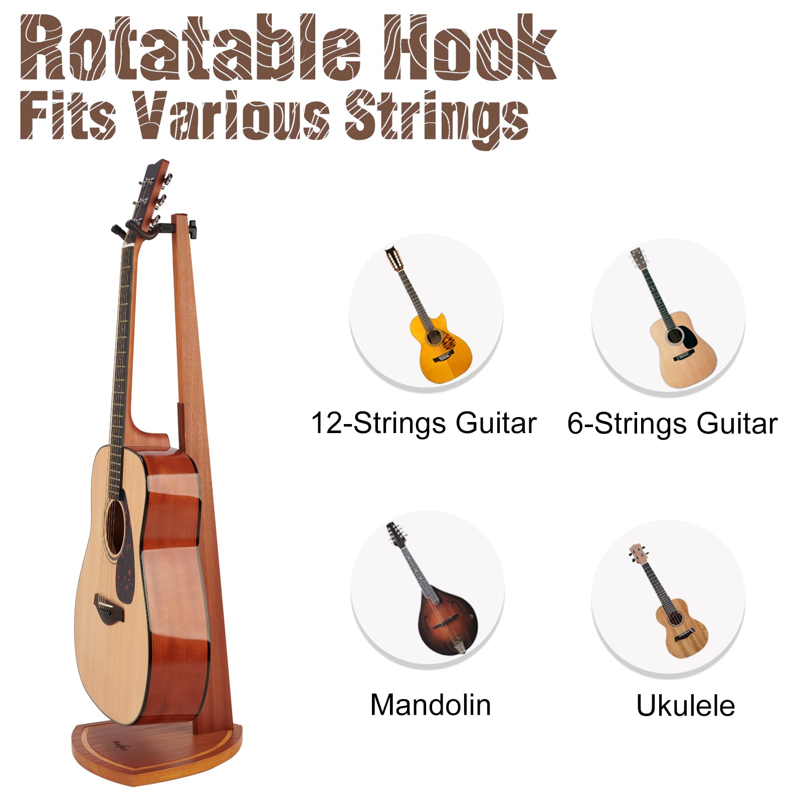 Musbeat Wood Guitar Stand for Acoustic Guitar, Knight Series Guitar Stand for Electric Guitar, Mahogany Guitar Floor Stand for Mandolin, Acoustic Guitar Stand for Home, Living Room, Guitar Gift