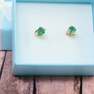 KOKAV 14K Yellow Gold Genuine Emerald 4.5mm Round Stud Earrings