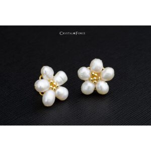 Baroque Pearl Stud Earrings for Women, Handmade Flower Pearl Stud Earings 14K Gold Plated 925 Sterling Silver Post (White)