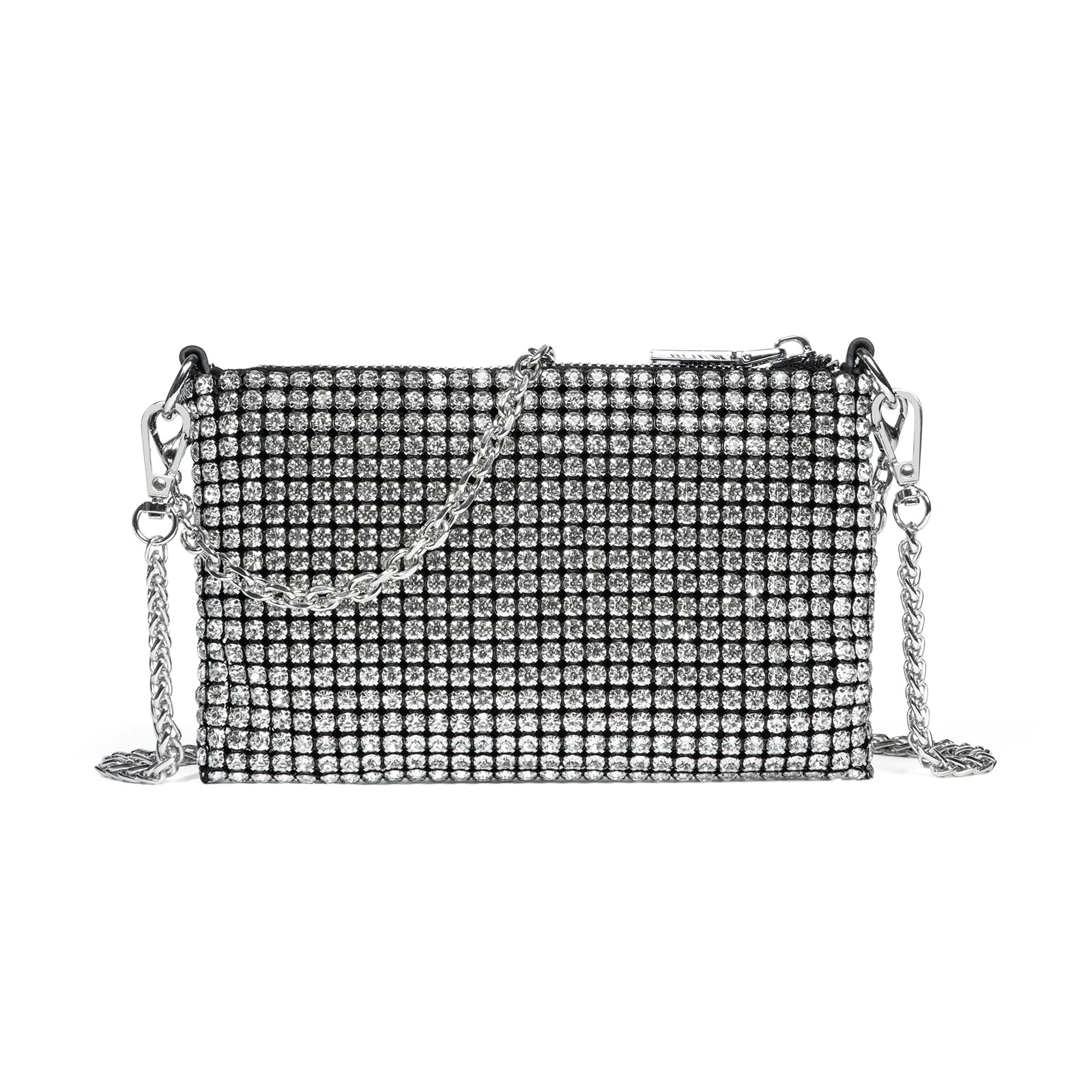 NOGUTU Rhinestone Purse Silver Clutch Purse Sparkly Purse Silver Purse for Wedding