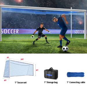 XXXYYY Soccer Goal Net Replacement 24x8FT, Professional On-Court Quality [8.4 LBS, 4mm Nylon], Upgraded Weather Resistance, Better Break Strength, Higher Abrasion Resistance- Blue (Net Only)