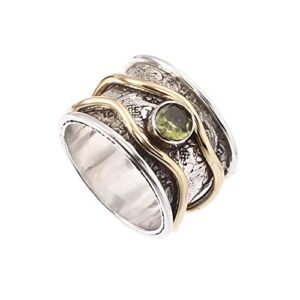 Spinner Peridot gemstone sterling silver ring Anxiety Meditation Spinning ring Statement Band silver jewelry (8.5)