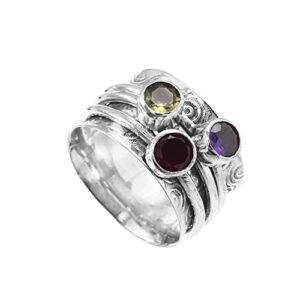 multi gemstone spinner ring meditation family spinning anxiety ring 925 sterling silver ring silver jewelry (12)