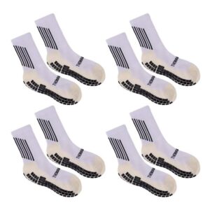 The Grip Sock Youth Socks, Soccer Socks Kids, Anti Slip Soccer Socks, Trampoline Socks, Non Slip Football Grip Socks, Kids socks 4 pk Kids ages 4-10 (White)